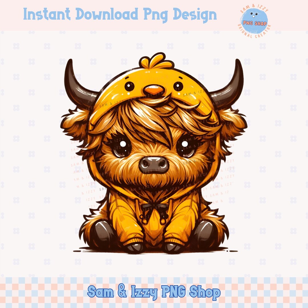 Cute Spring Chick Highland Baby Cow Png Designs, Rainy Raincoat Png ...