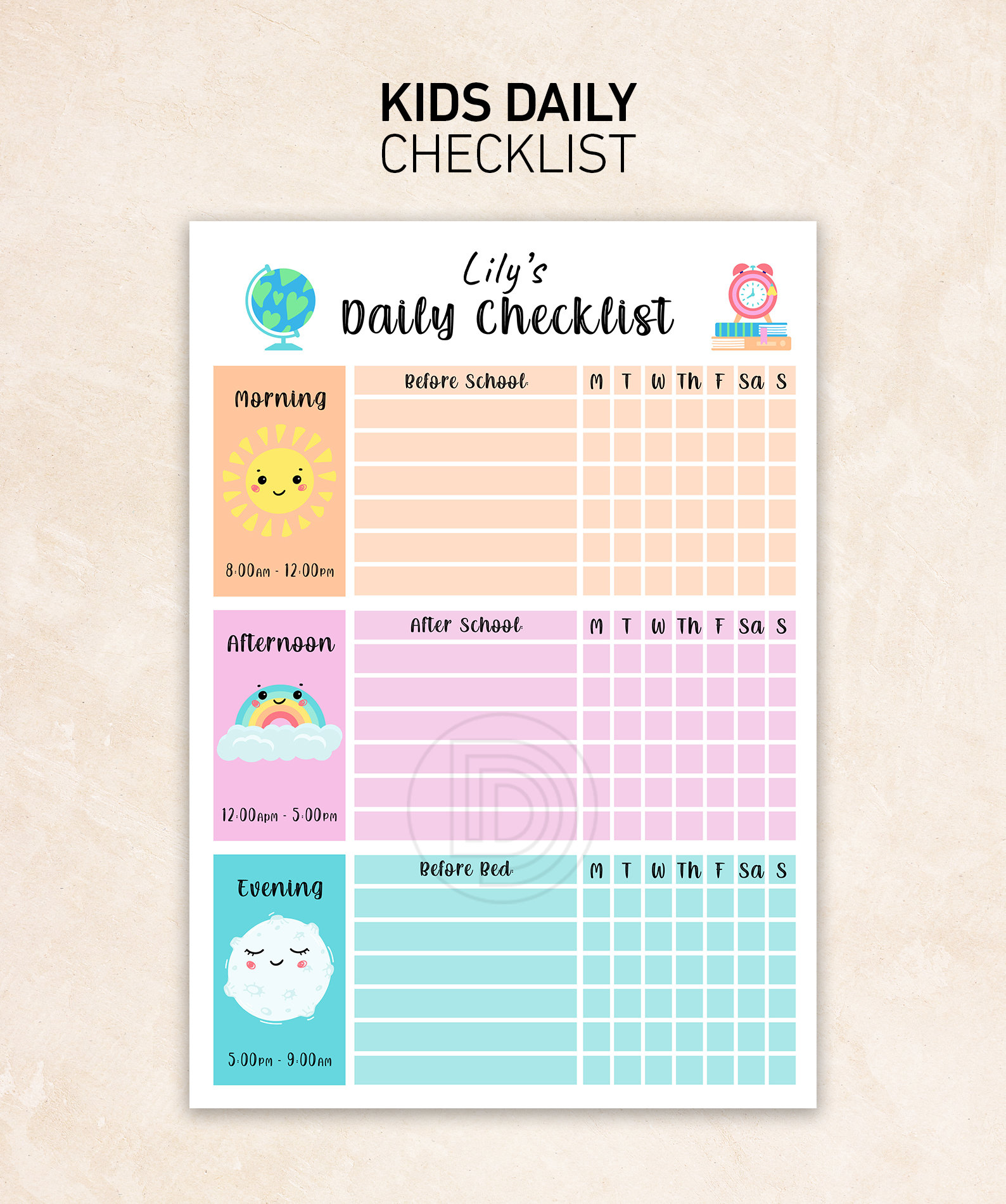 Kids Daily Checklist Interactive Daily Checklist PDF & JPG Set Kids ...