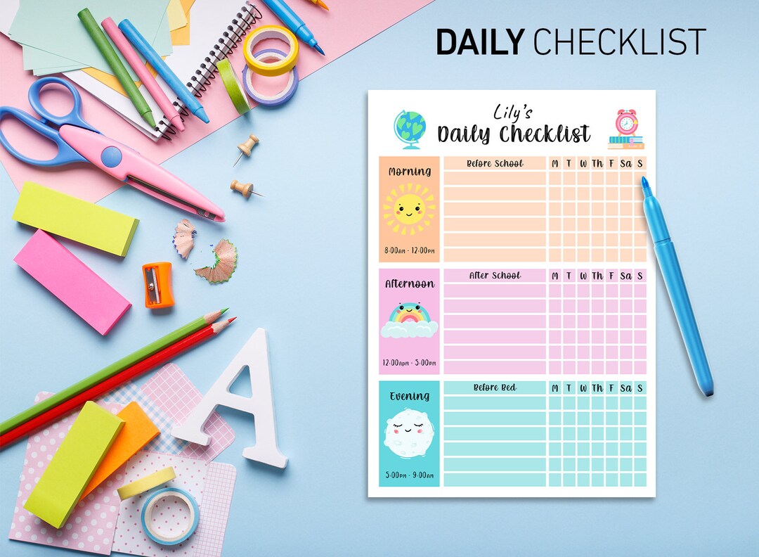 Kids Daily Checklist Interactive Daily Checklist PDF & JPG Set Kids ...