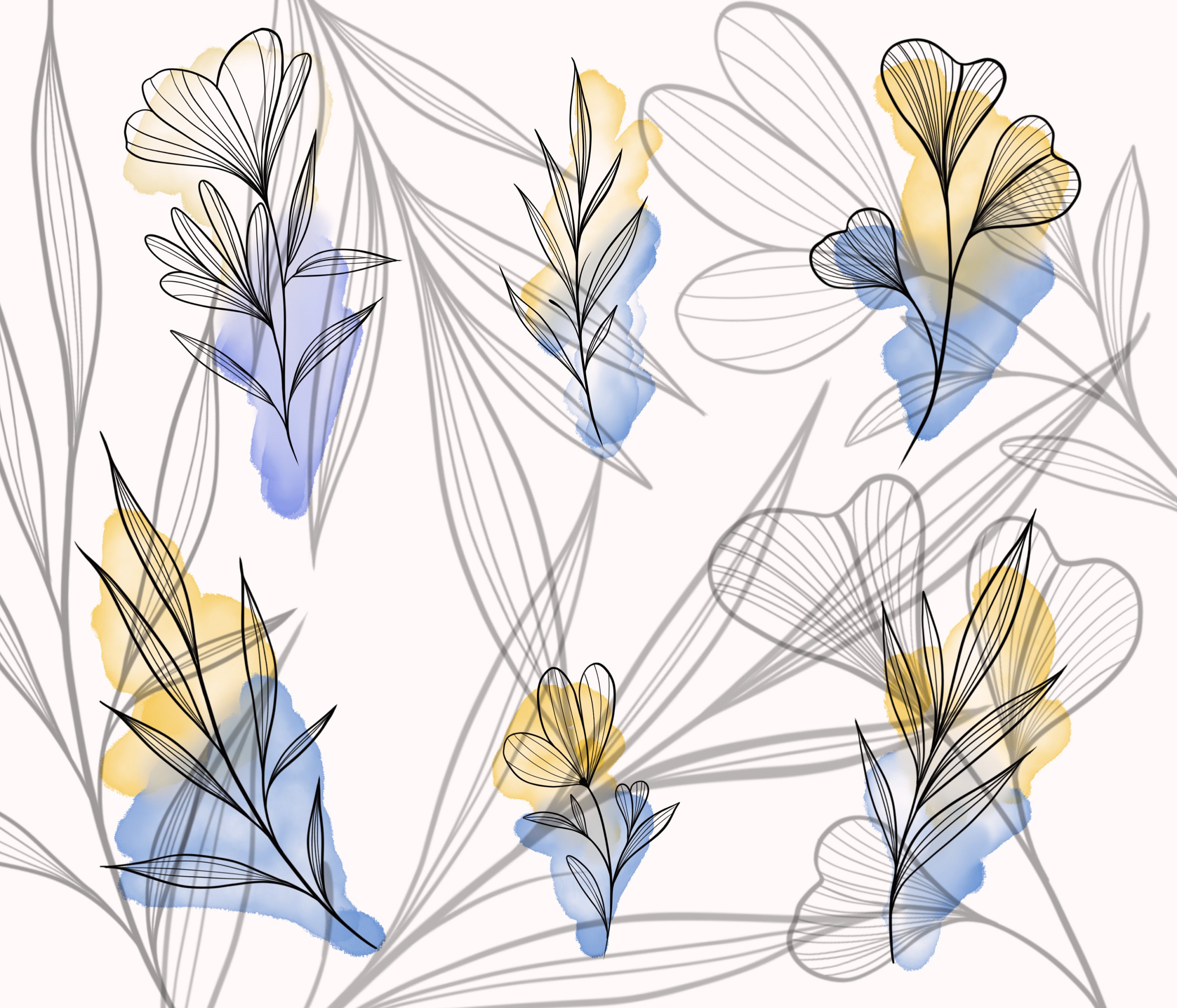 Floral Line Art Clipart, Botanical Line, Botanical Clip Art, Flower PNG ...