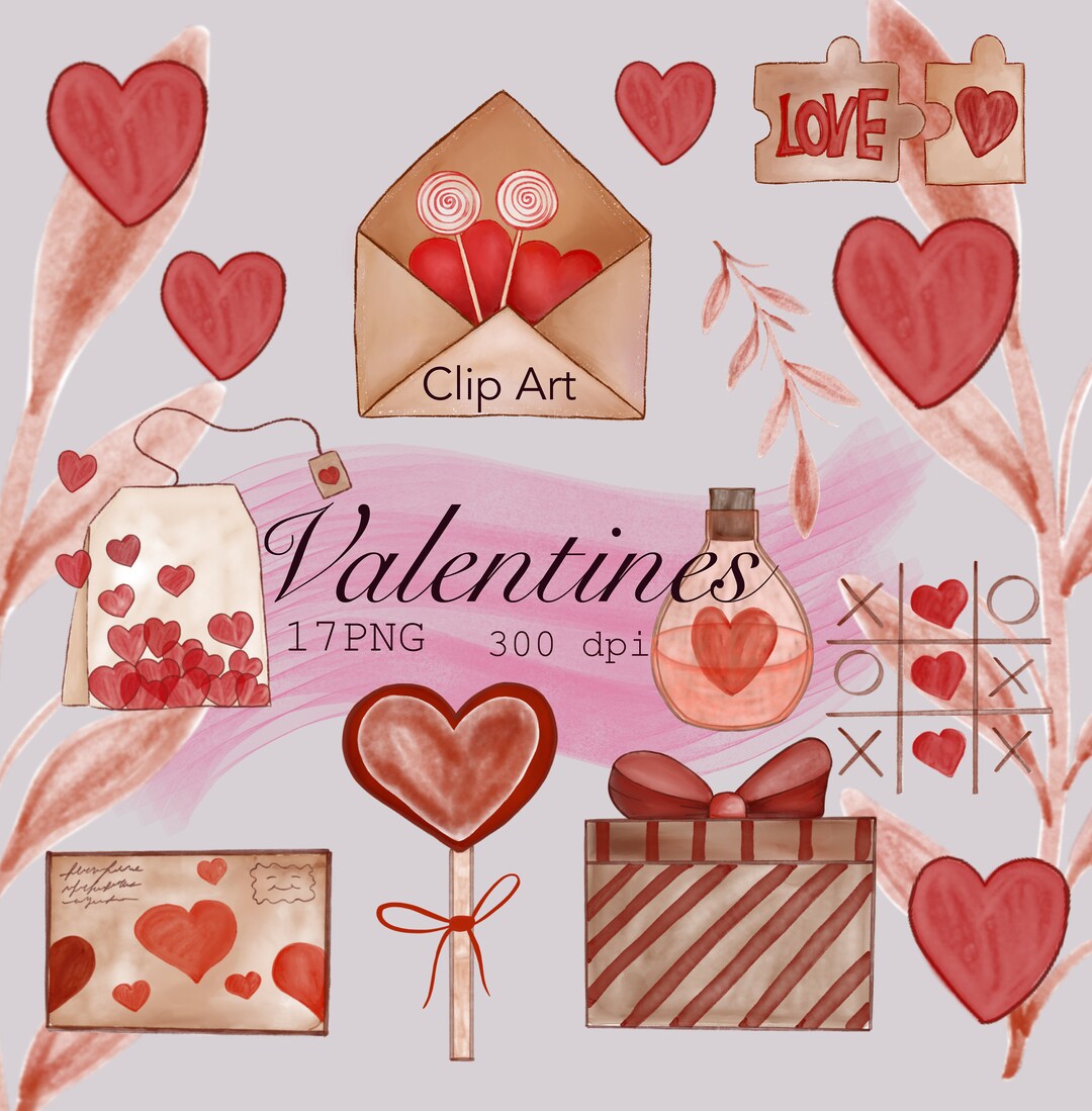 Valentines Day Clipart, Love Clipart, Watercolor Valentines, Watercolor ...