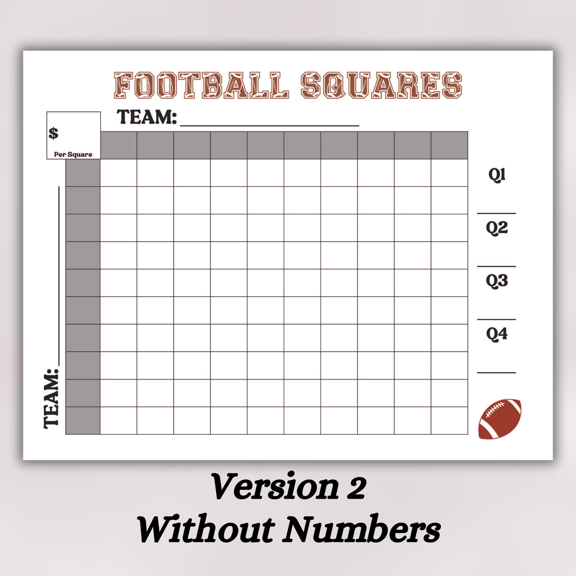 Printable Football Squares Game | Football Fundraiser| Football Betting ...