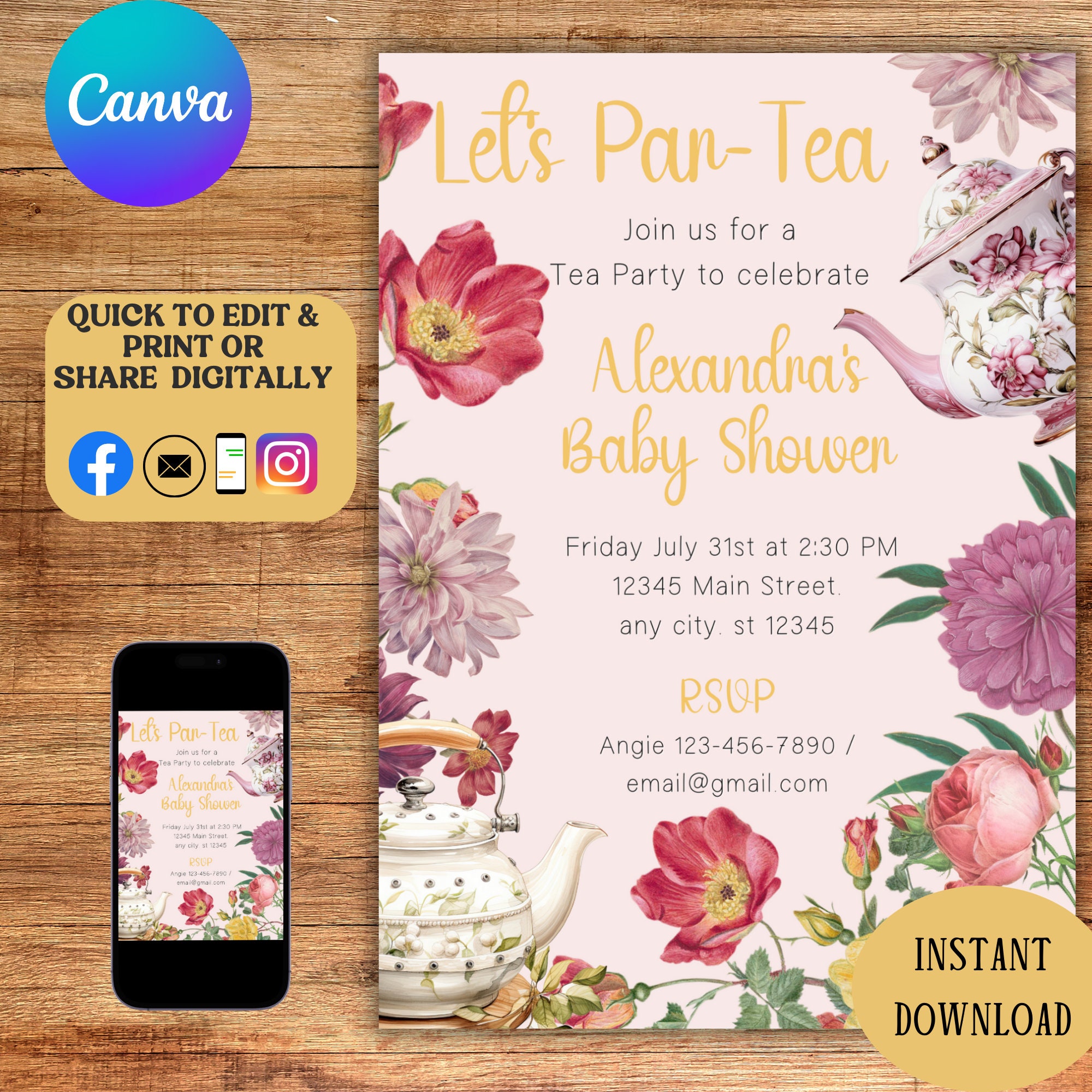 Tea Party Baby Shower Invitation Template Tea With Mommy to Be Baby ...