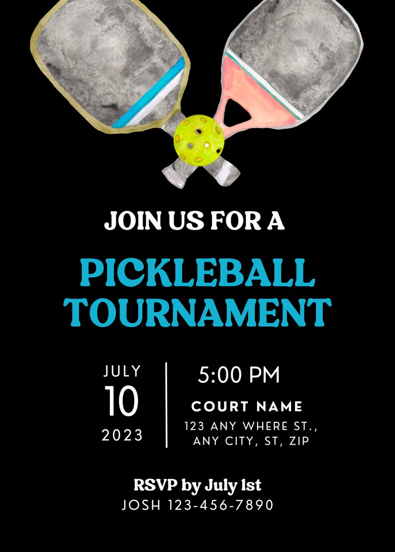 Digital Pickleball Invitation Template | Pickle Ball Party Invitation ...