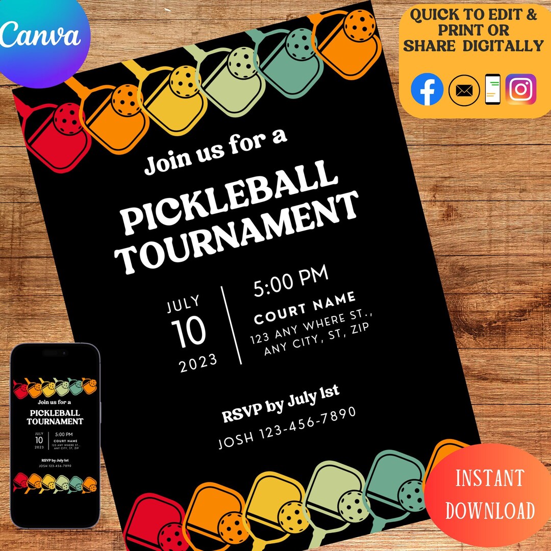 Digital Pickleball Invitation Template | Pickle Ball Party Invitation ...