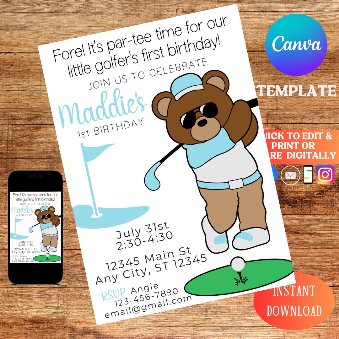 Golf 1st Birthday Boy Invitation Evite 1st Birthday Party Boy First ...