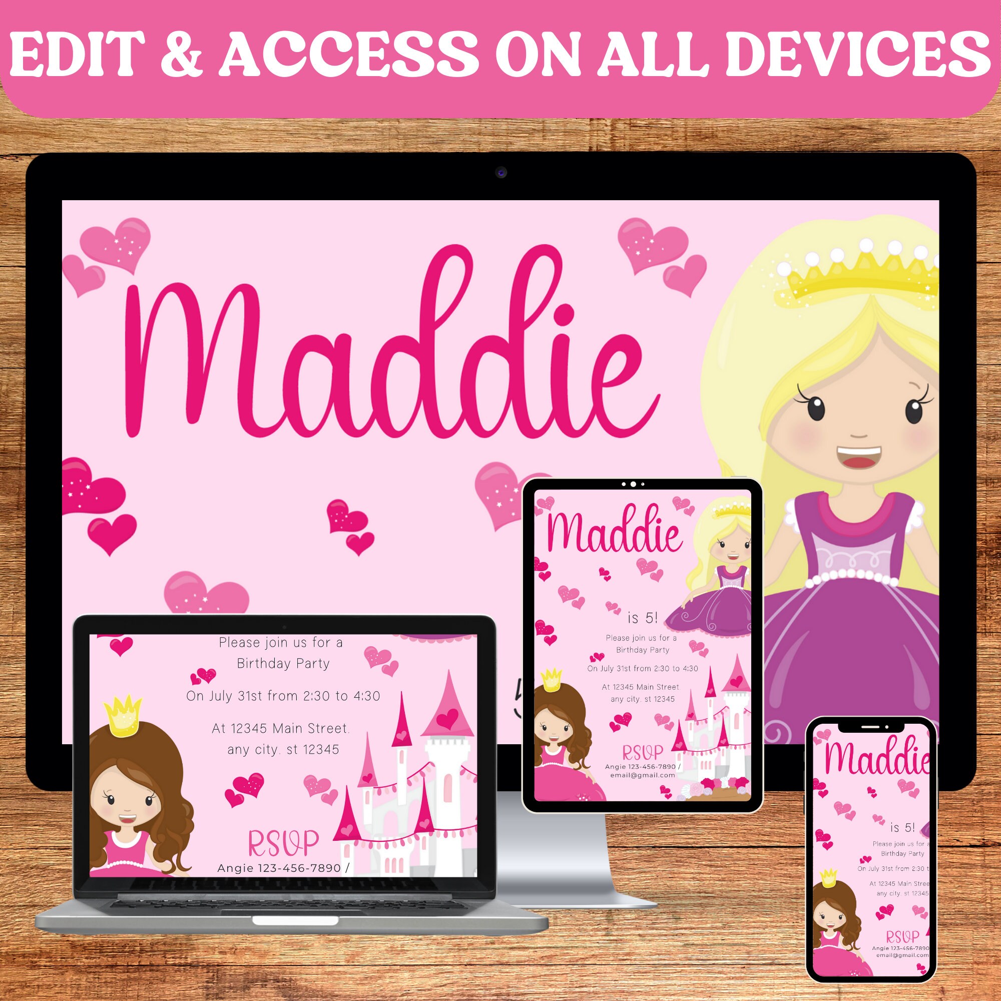 Pink & Purple Princess Birthday Invitation Templates Princess Evite ...