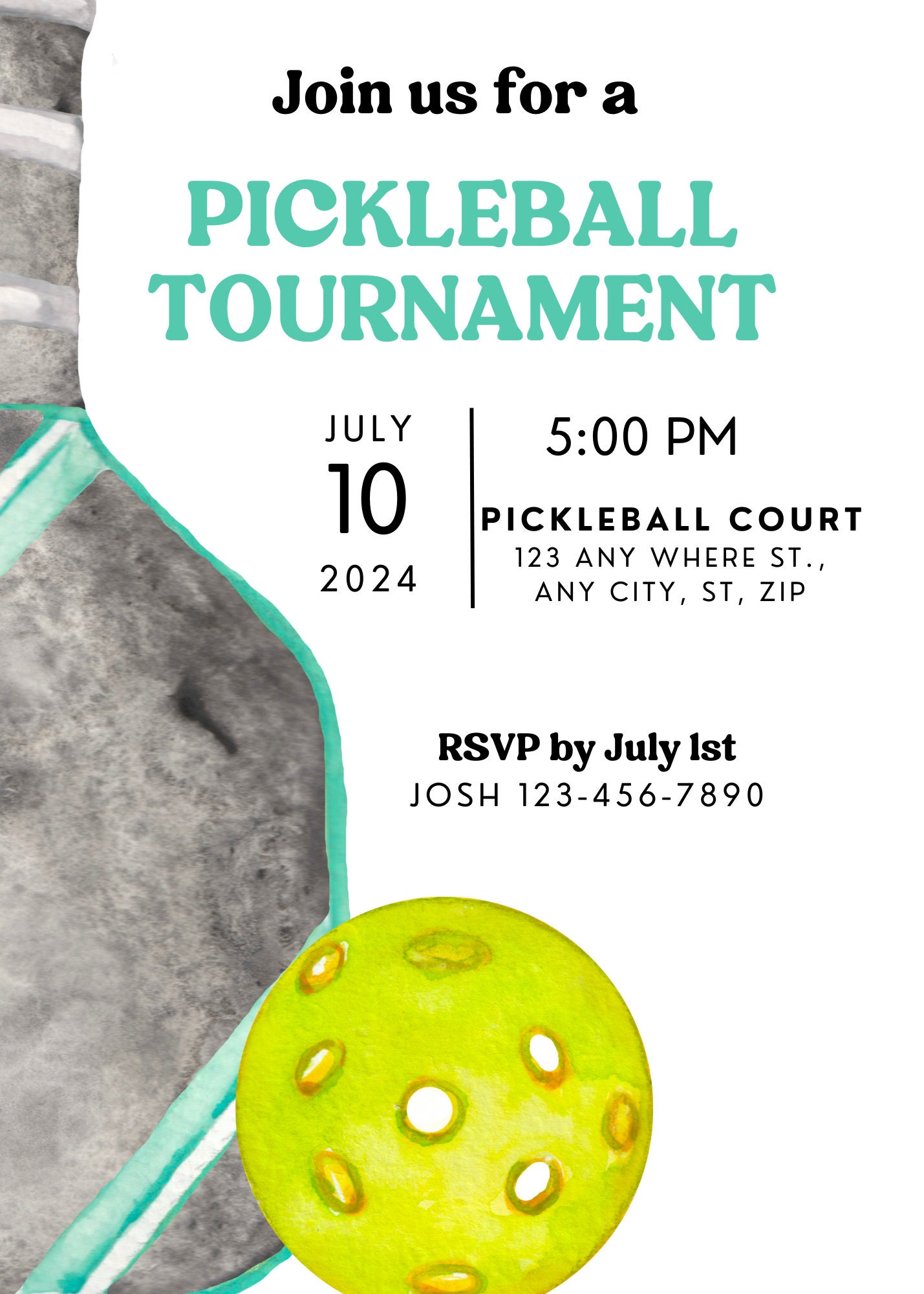 Digital Pickleball Invitation Template Pickle Ball Party Invitation ...