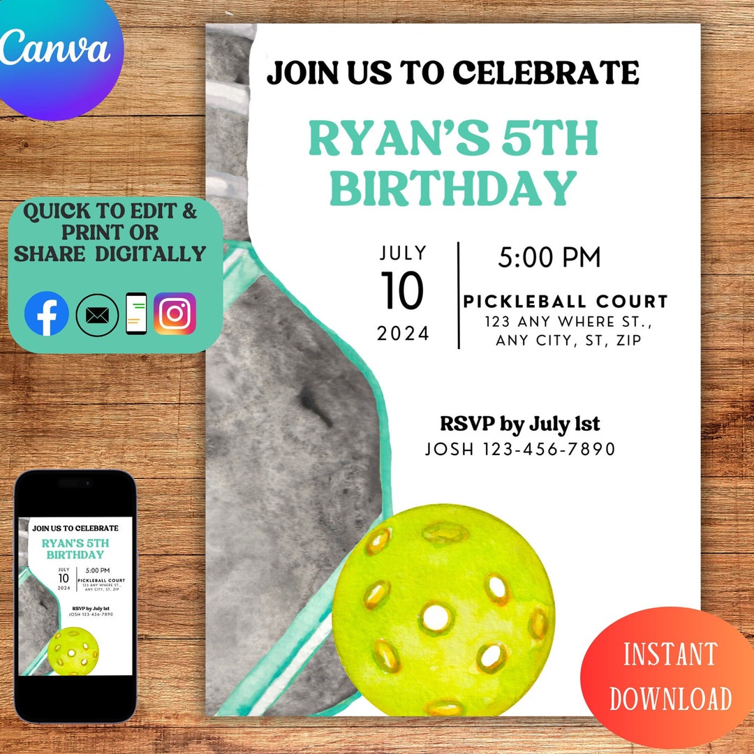 Pickleball Invitation Pickleball Birthday Invitation Template Pickle ...