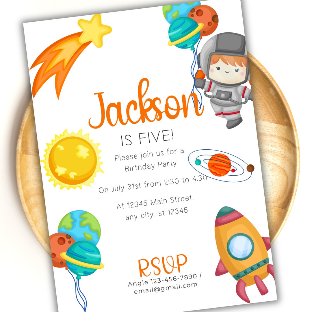Space Birthday Invitation Digital | Astronaut Evite Bday Invite | Outer ...