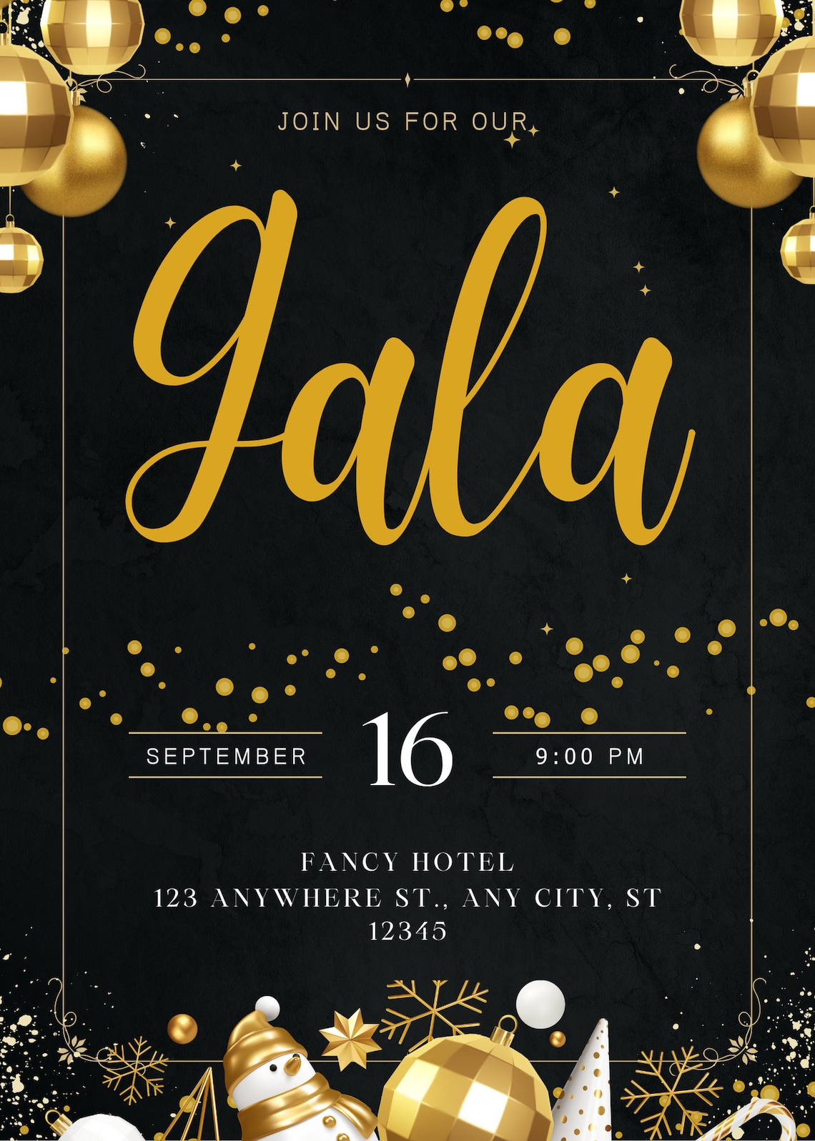 Editable Gala Invitation Template Evite Gala Party Invites Black & Gold ...