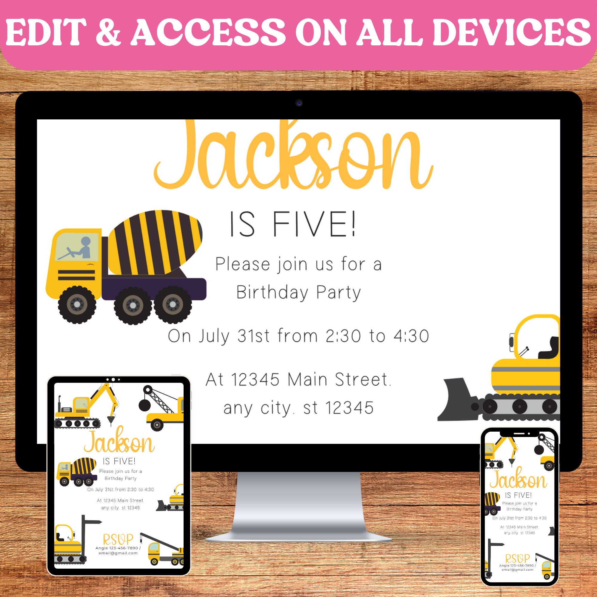 Construction Birthday Invitation Construction Bday Invitation Tem ...