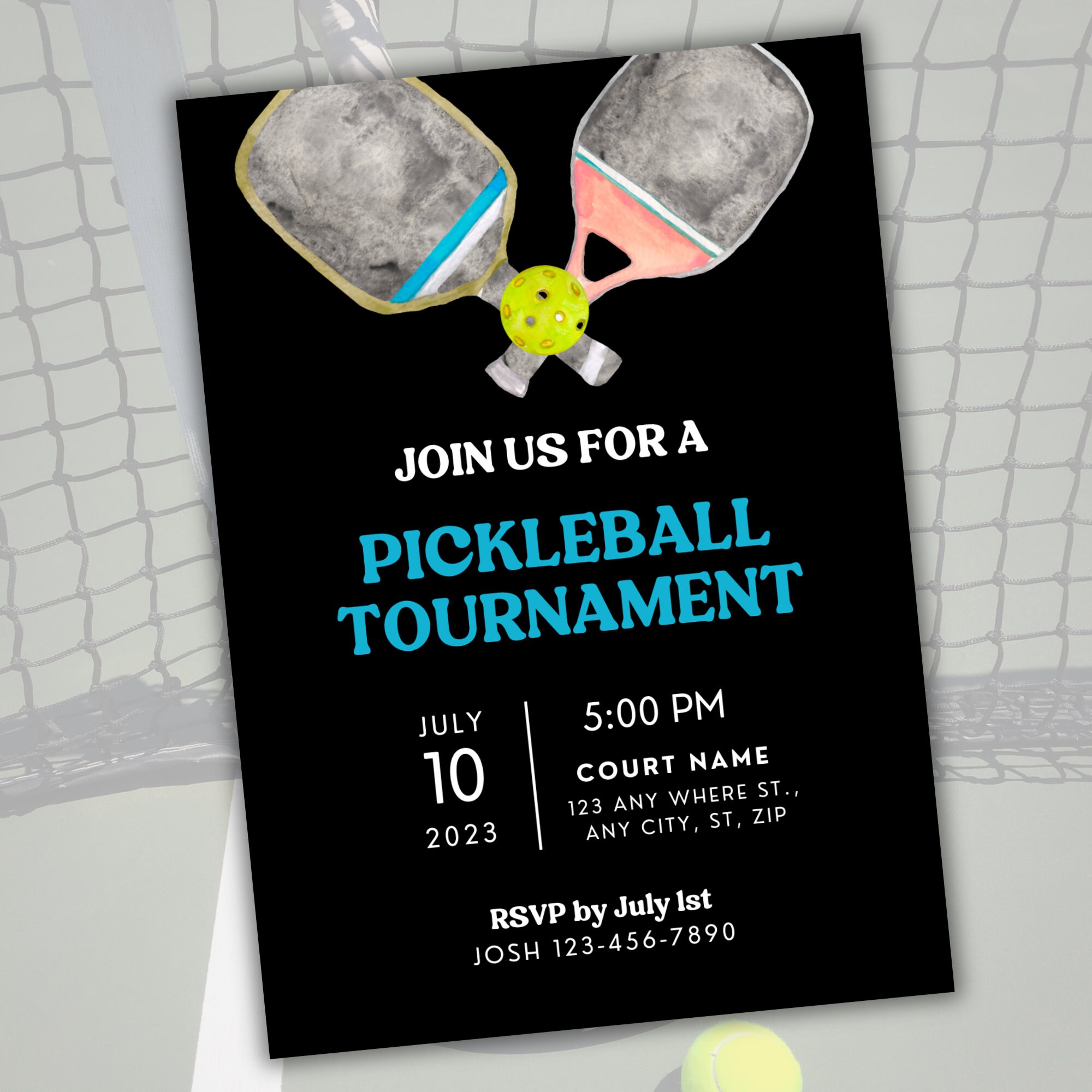 Digital Pickleball Invitation Template | Pickle Ball Party Invitation ...