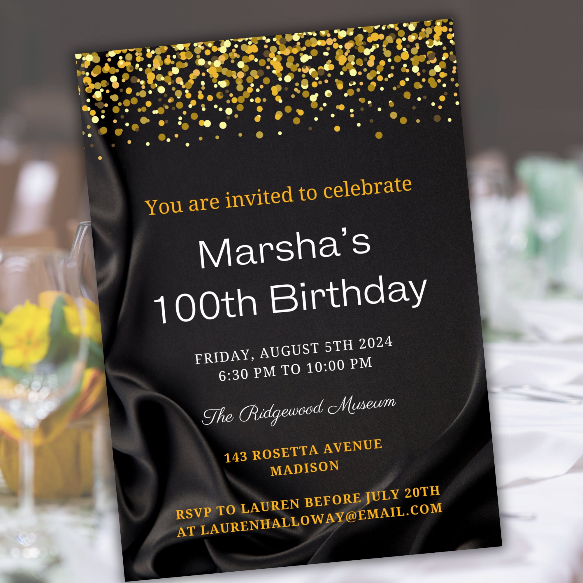 100th Birthday Party Invitation Template With Black and Gold 100 ...