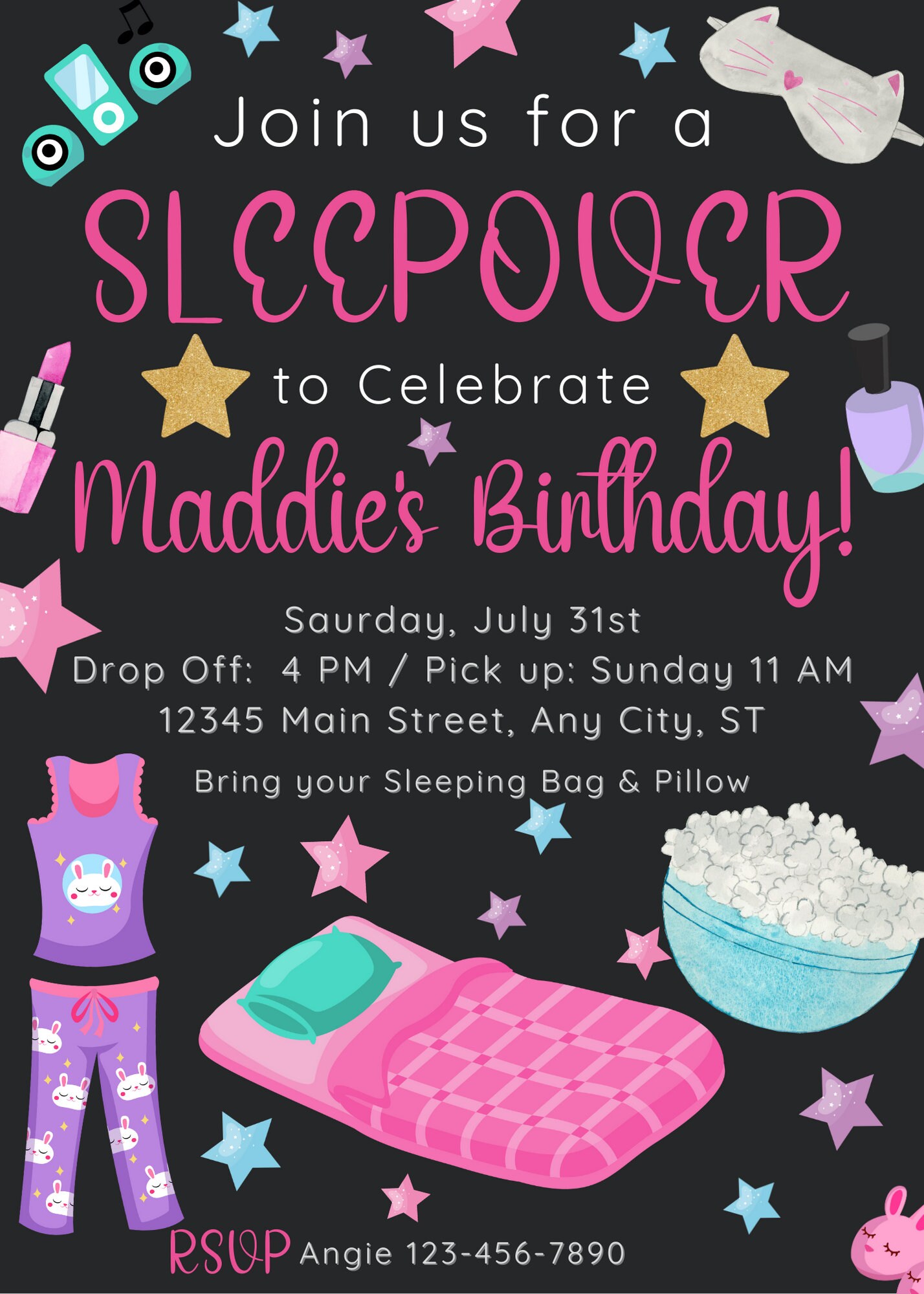 Pajama Party Birthday Invitation Digital PJ Party Evite Bday Invites ...