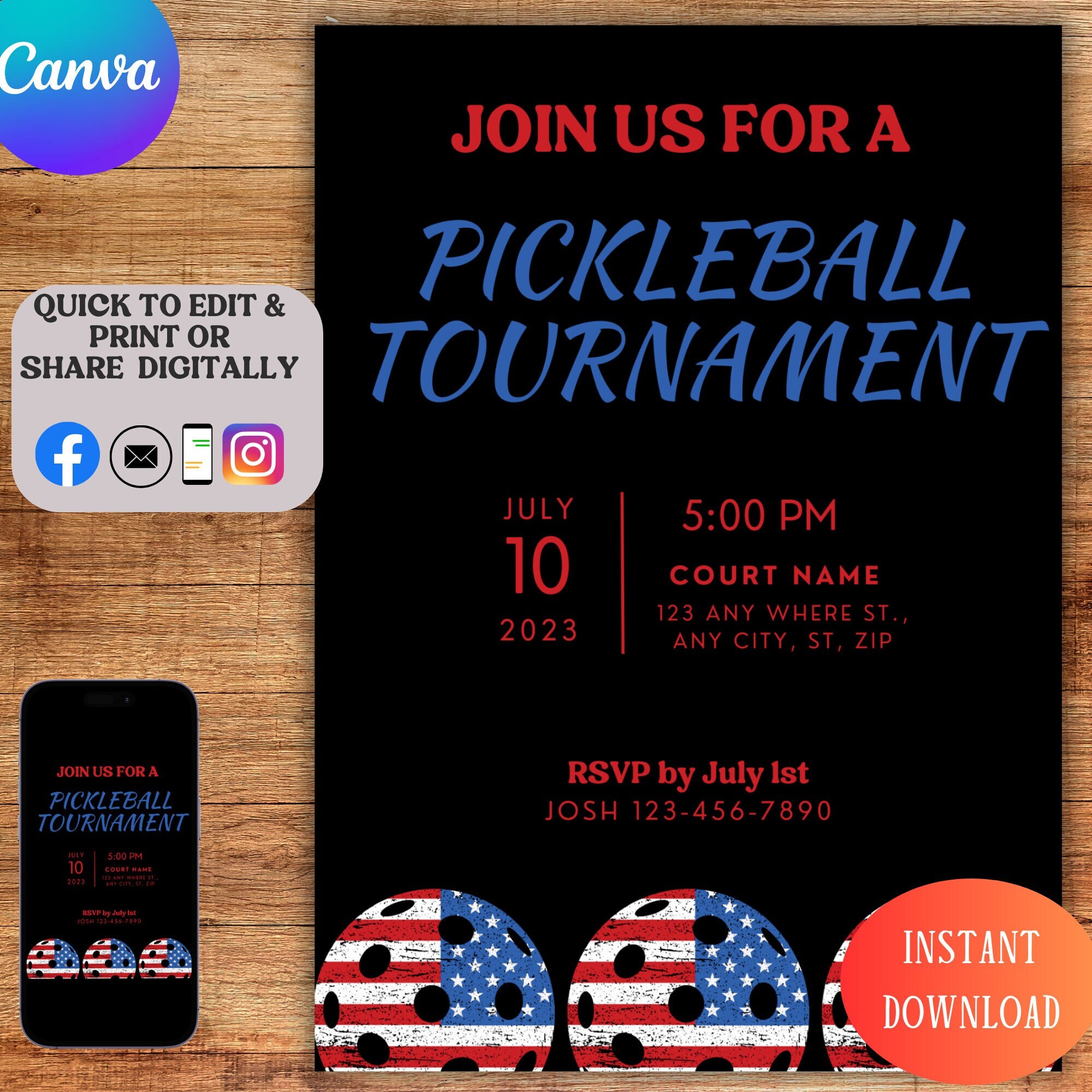 Digital Pickleball Invitation Template Pickle Ball Party Invitation ...