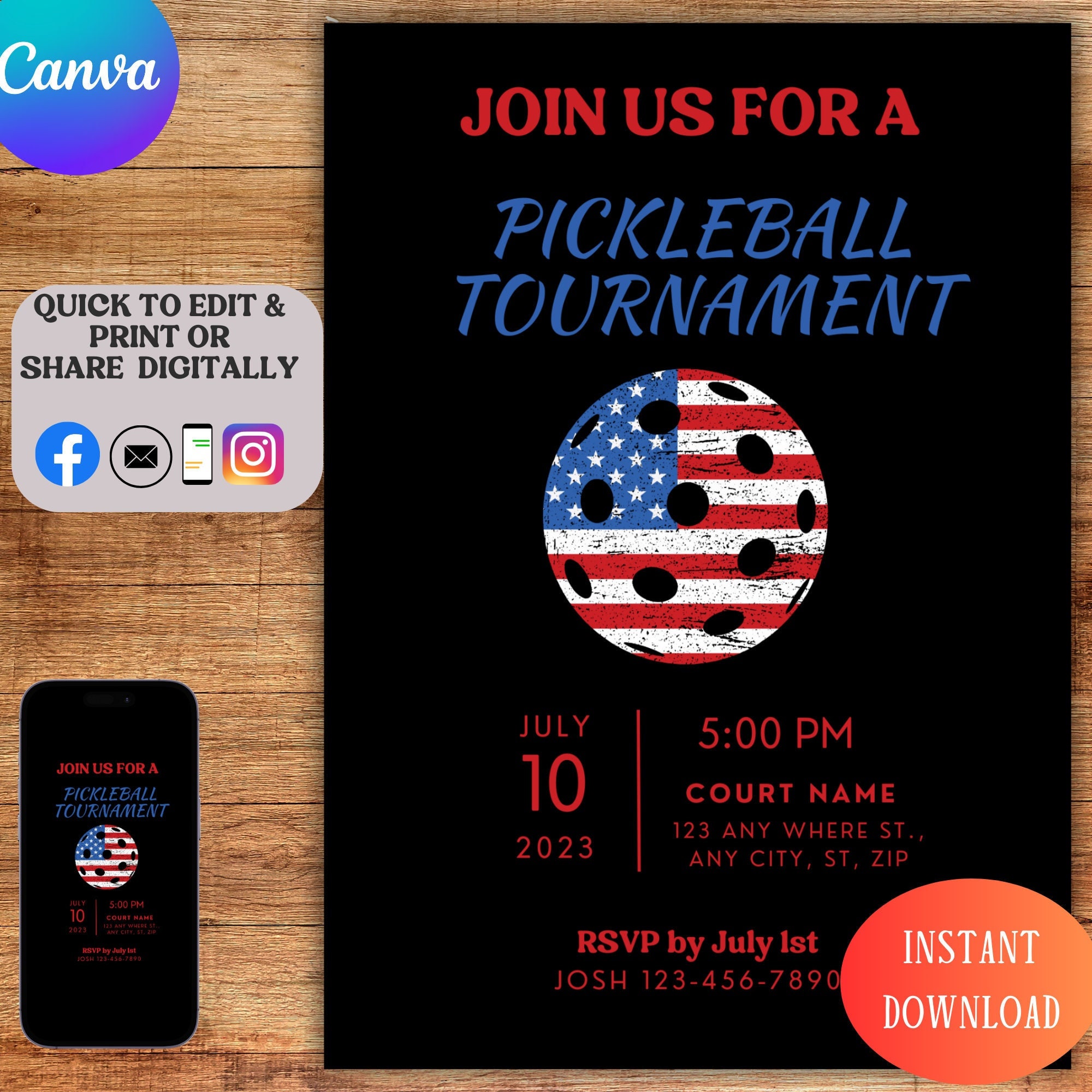 Digital Pickleball Invitation Template | Pickle Ball Party Invitation ...