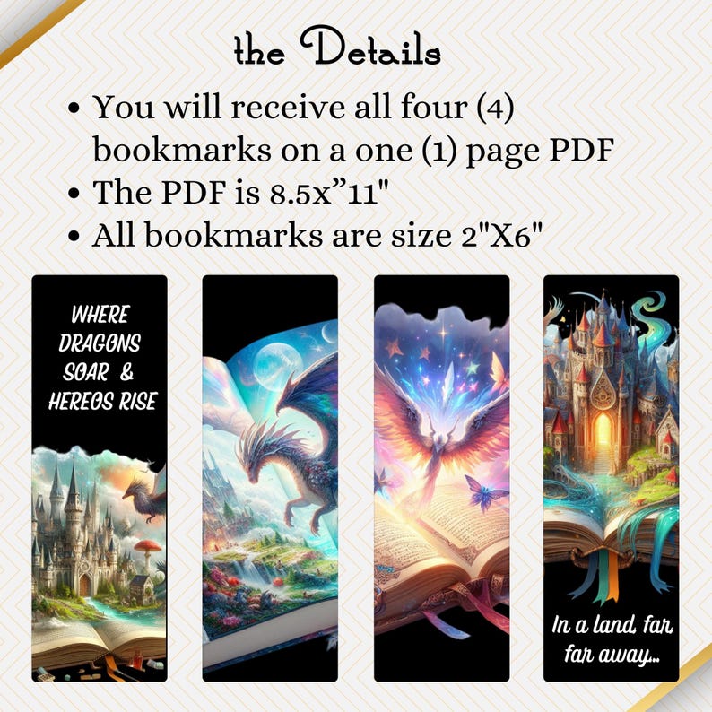 Fantasy Bookmarks: Dragon & Castle Designs (digital Download) - Etsy