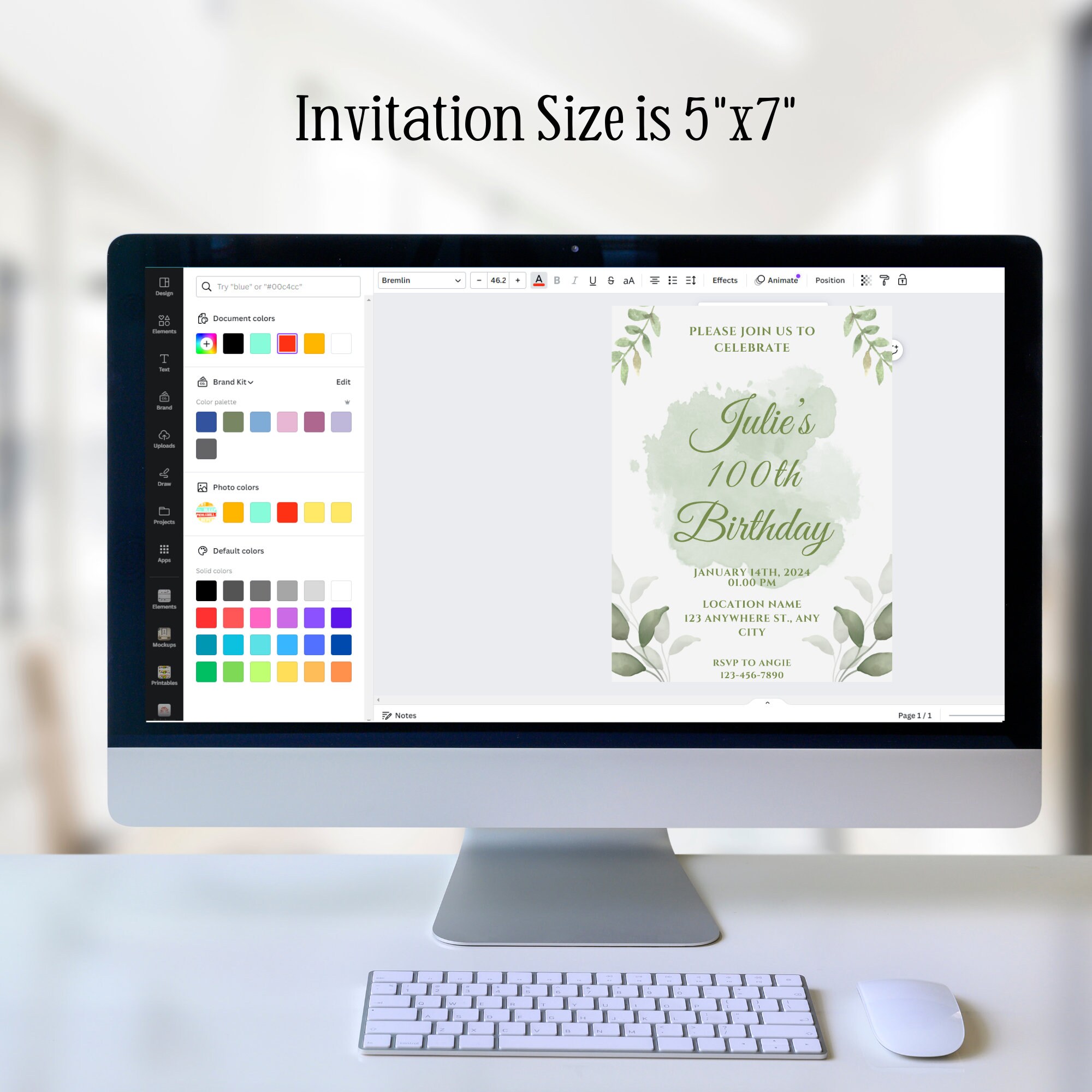 100th Birthday Party Invitation Template With Greenery 100 Birthday ...