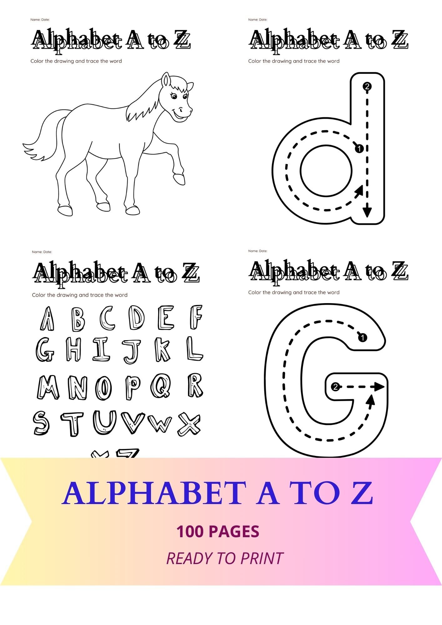 100 Alphabet A to Z Coloring Pages for Kids - Etsy