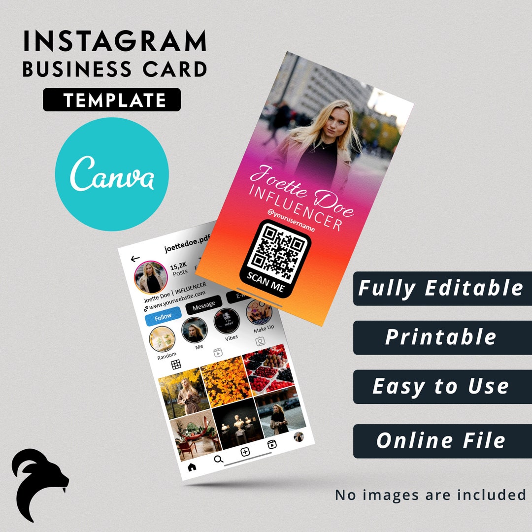 Instagram Business Card Template, Influencer Business Card, Canva ...