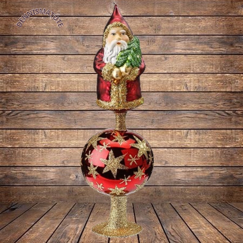 Glass Christmas Tree Topper Red Santa - Etsy