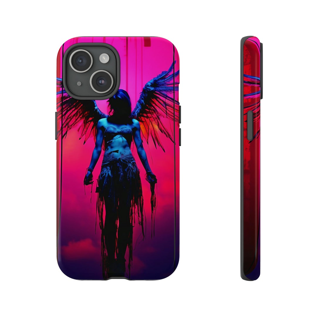 Pink Shadow Angel Tough Dual Layer Cell Phone Case for Apple, Samsung ...