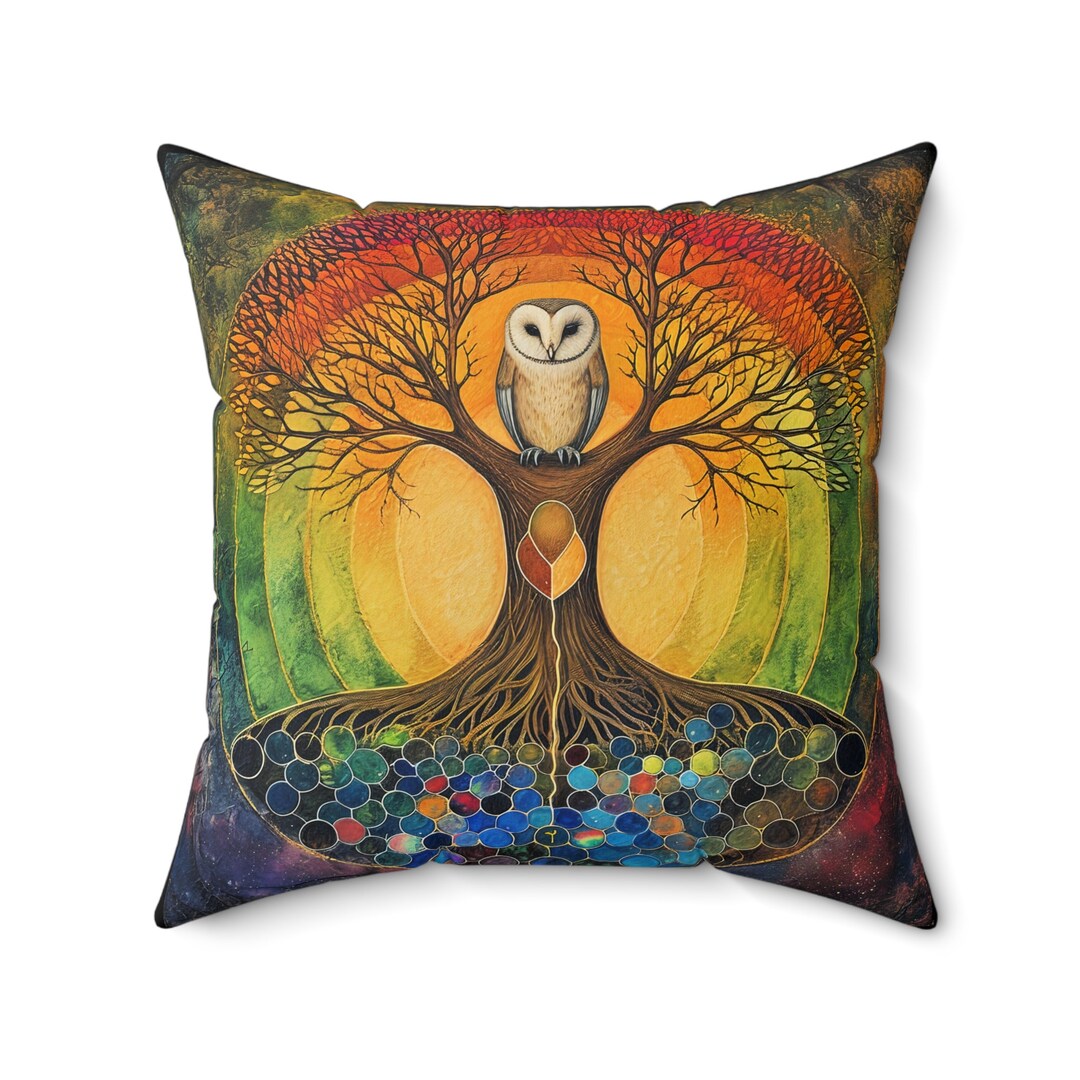 Square Tree of Life Chakra Rainbow Owl Soft Accent Throw Pillow Several ...