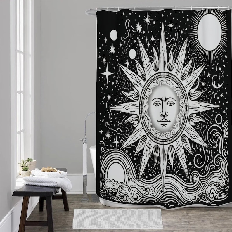Black and White Celestial Sun Shower Curtain - Etsy