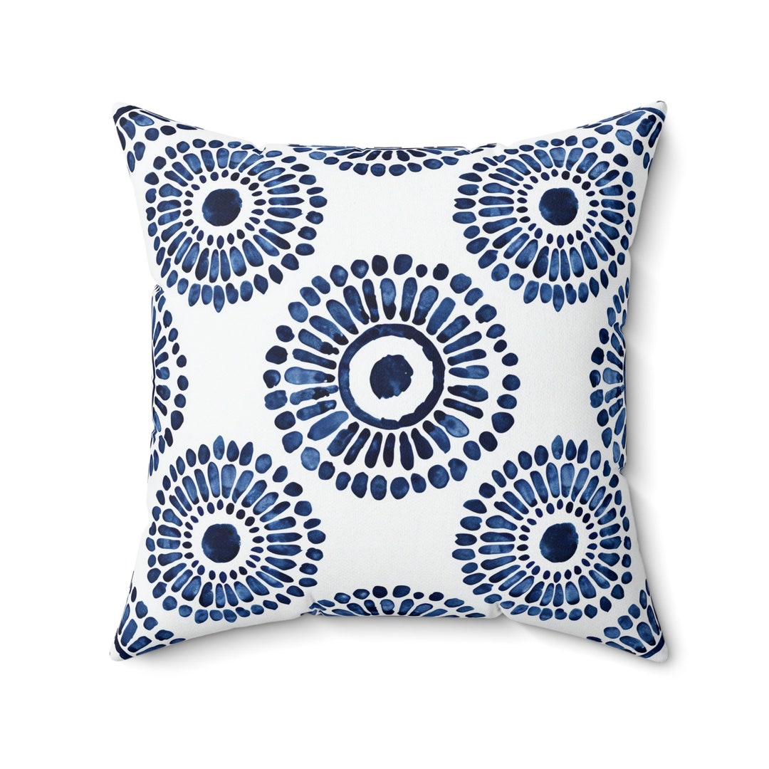 Square Blue Watercolor Decorative Circles Soft Accent Throw Pillow ...