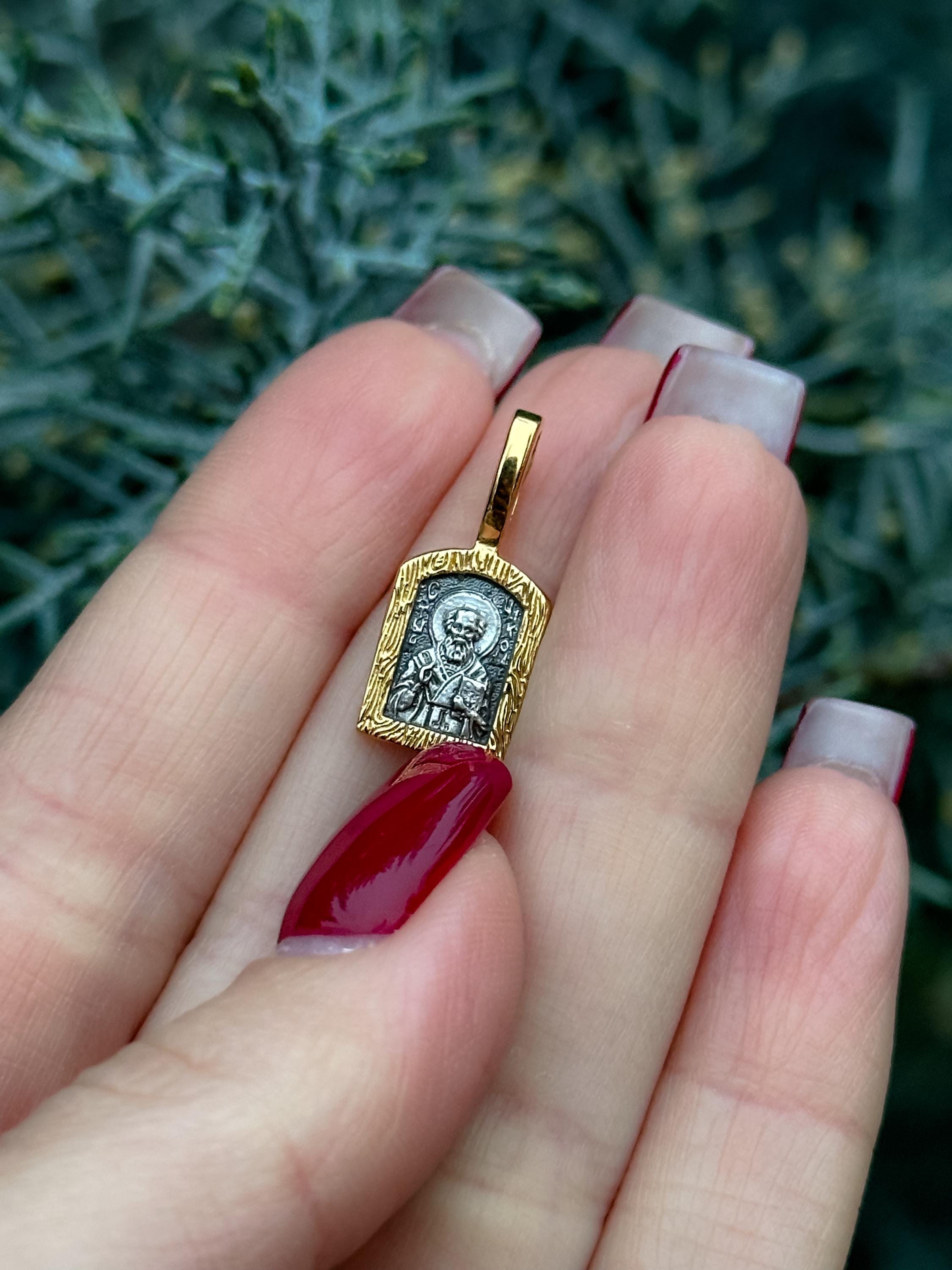 Saint Nicholas Gold Plated Silver Pendant - Handcrafted Christian ...
