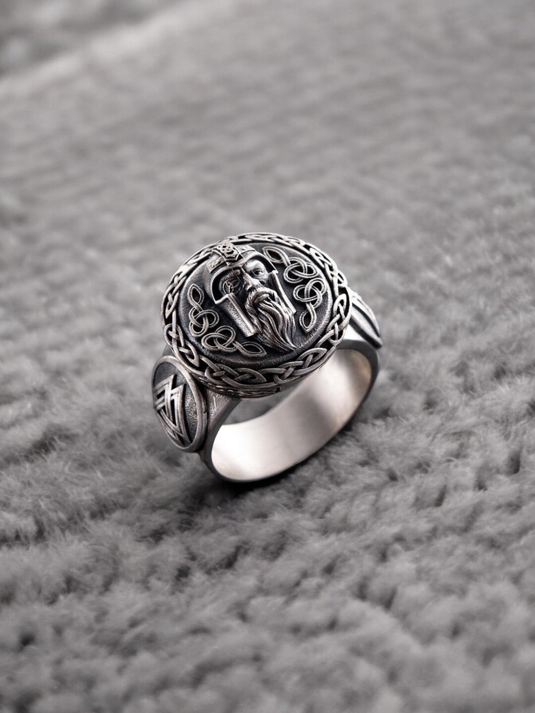 Men's Viking Head and Valknut Ring - Handcrafted 925 Sterling Silver ...