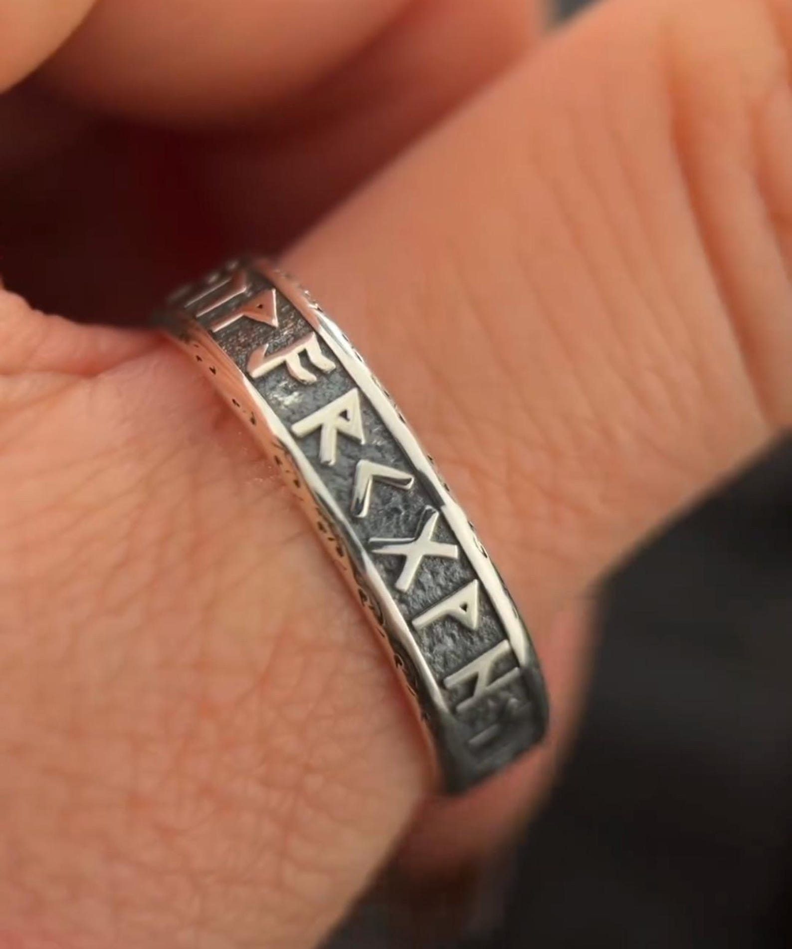 Viking Elder Futhark Runes Ring - Silver Norse Band, Viking Wedding ...