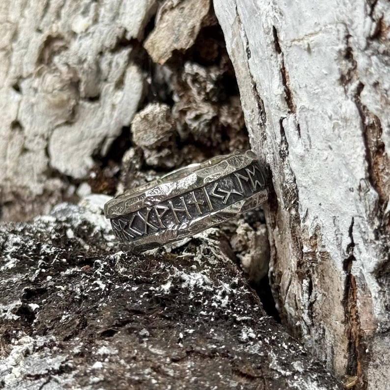 Hammered Viking Rune Ring • Elder Futhark Rune Band • Norse Alphabet ...
