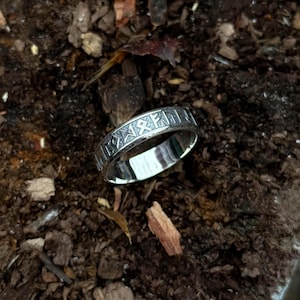 Viking Elder Futhark Runes Ring - Silver Norse Band, Viking Wedding ...