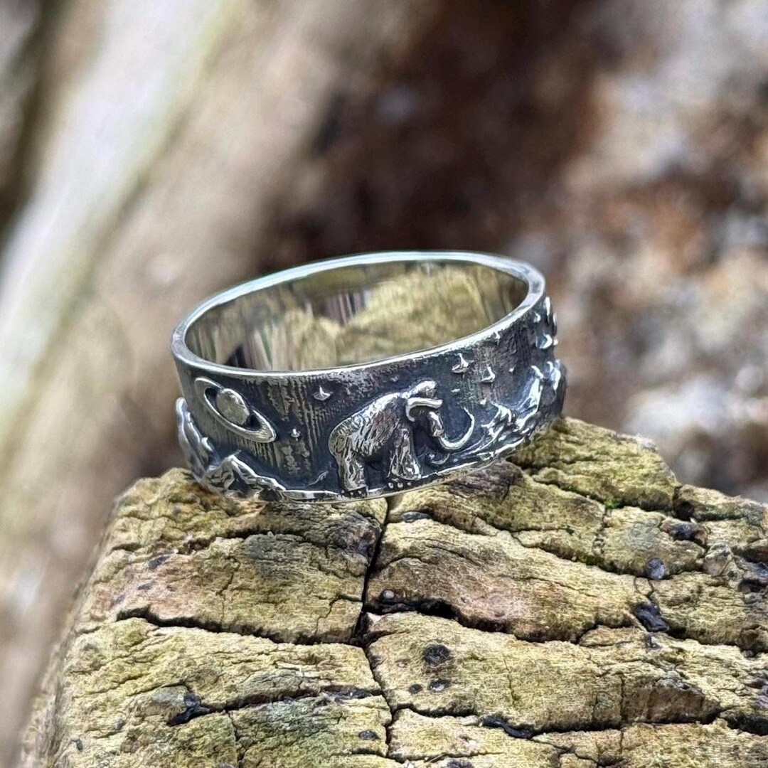 Wild Mammoth Adventure Ring – Sterling Silver Band With Stars ...