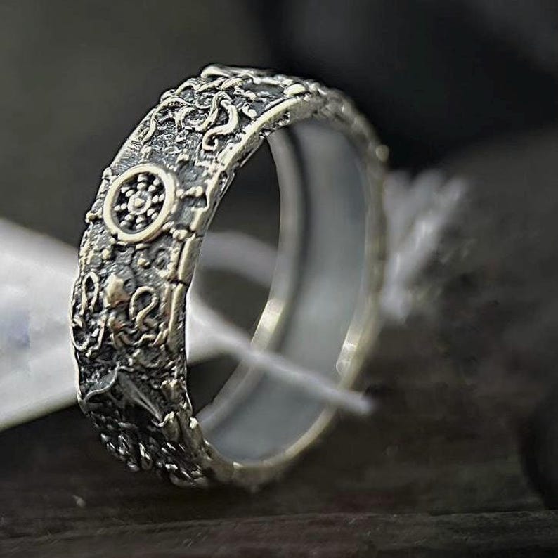 Nautical Seaman Ring - Captain's Pirate Ring With Anchor, Wheel ...