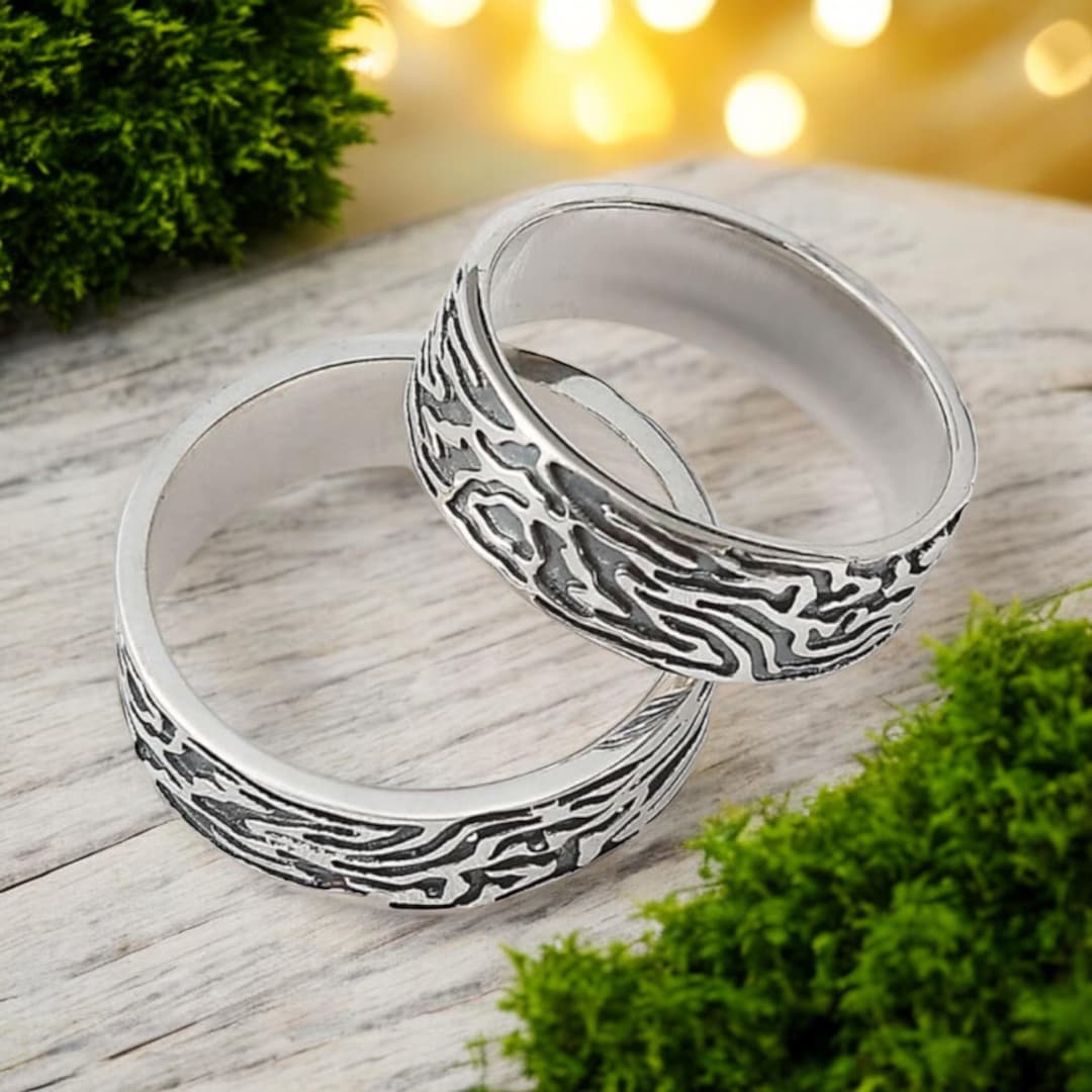 Celtic Viking Wedding Bands for Couples - Tree Bark Matching His and ...