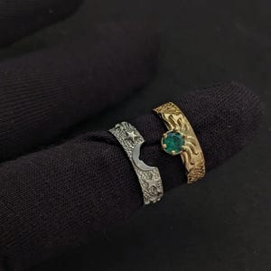 Sun and Moon Ring Set - Emerald Sun and Moon Matching Wedding Rings ...