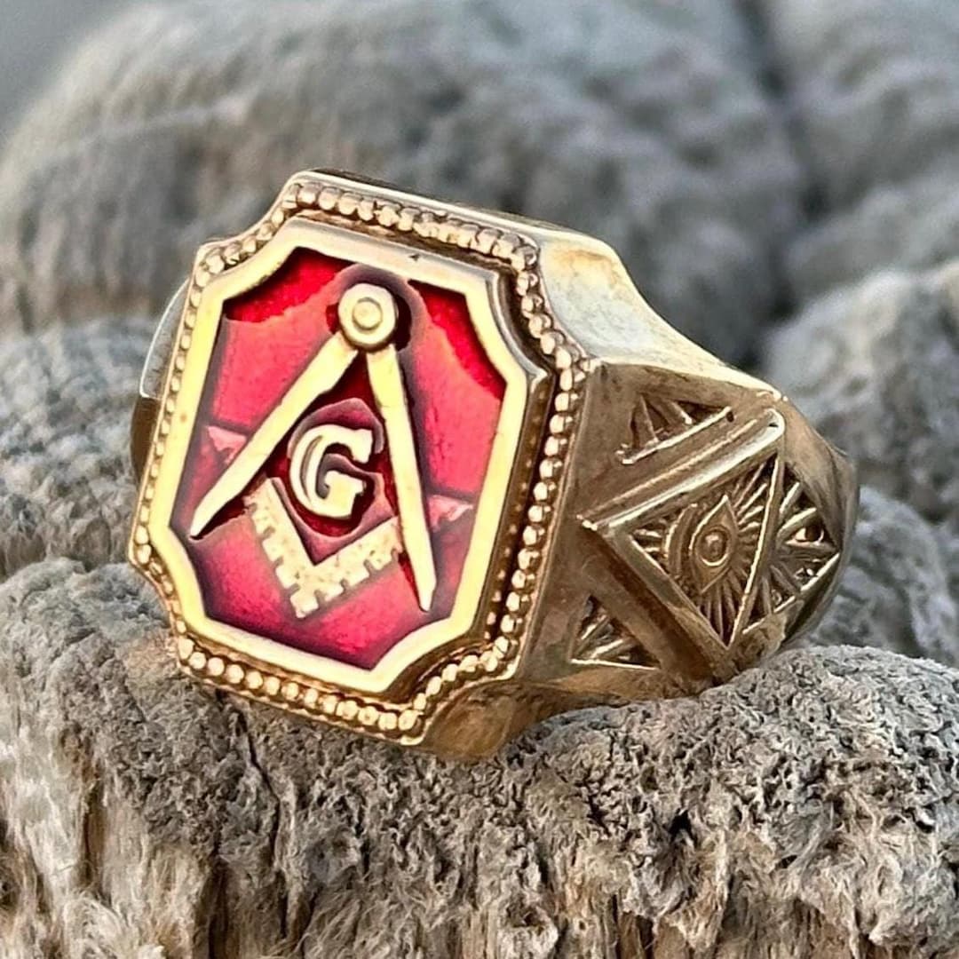 Masonic Rings - Gold Enamel Masonic Ring for Men, Free Mason Jewelry ...