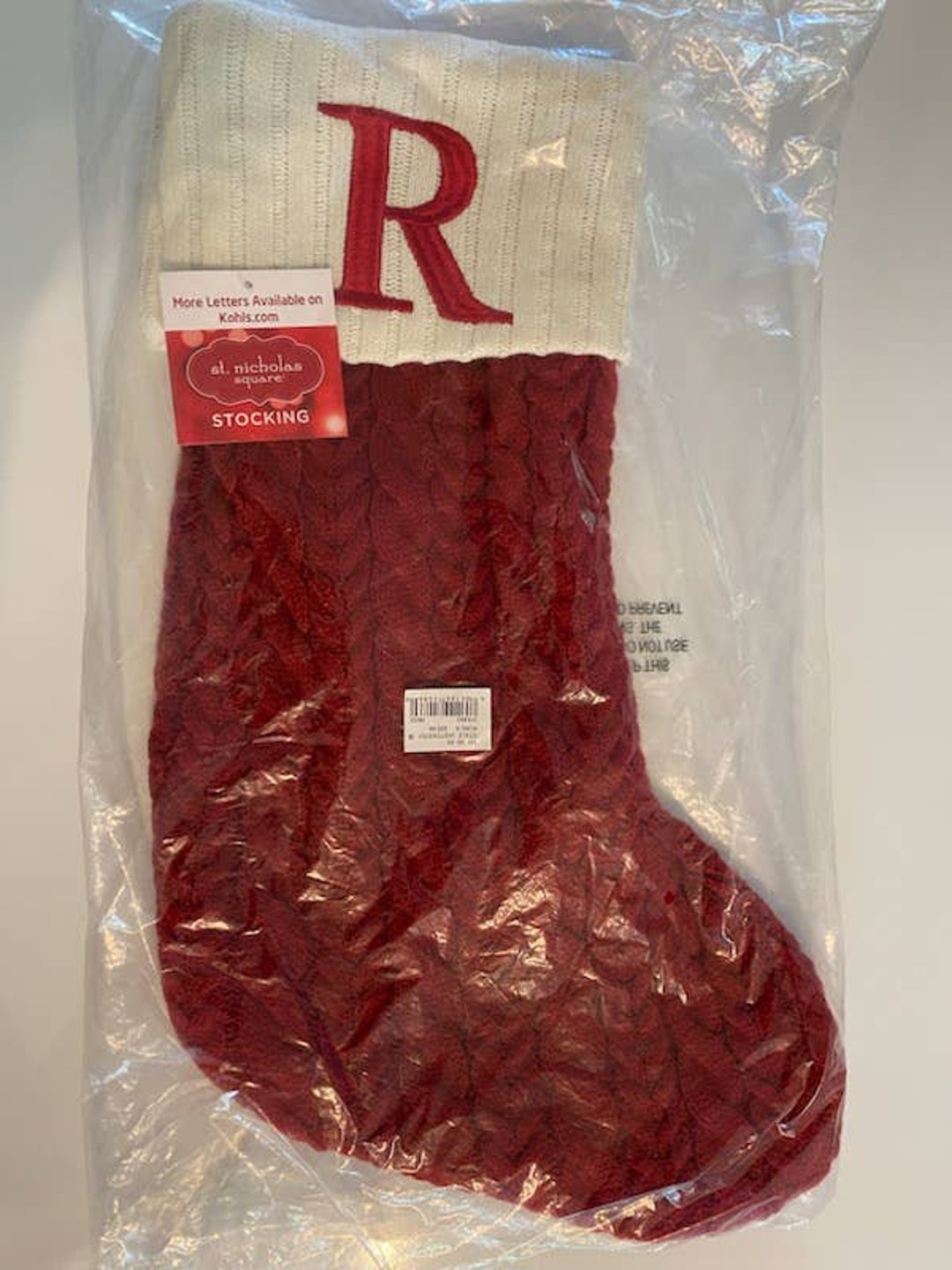 St. Nicholas Square® Large Cable Knit Monogram Stocking R Name - Etsy