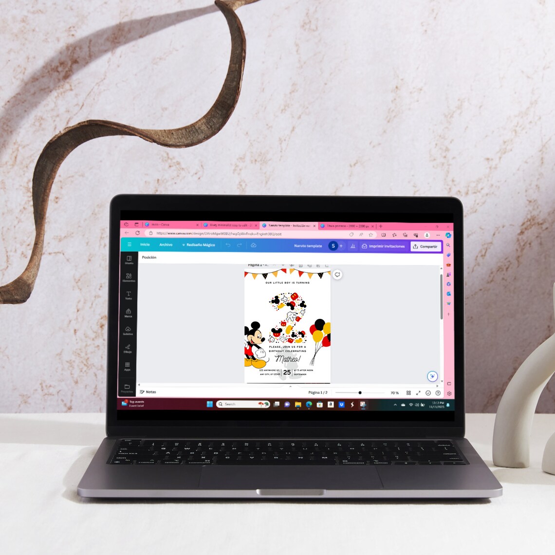 Editable Mickey Mouse 2nd Birthday Invitation Canva Template - Etsy