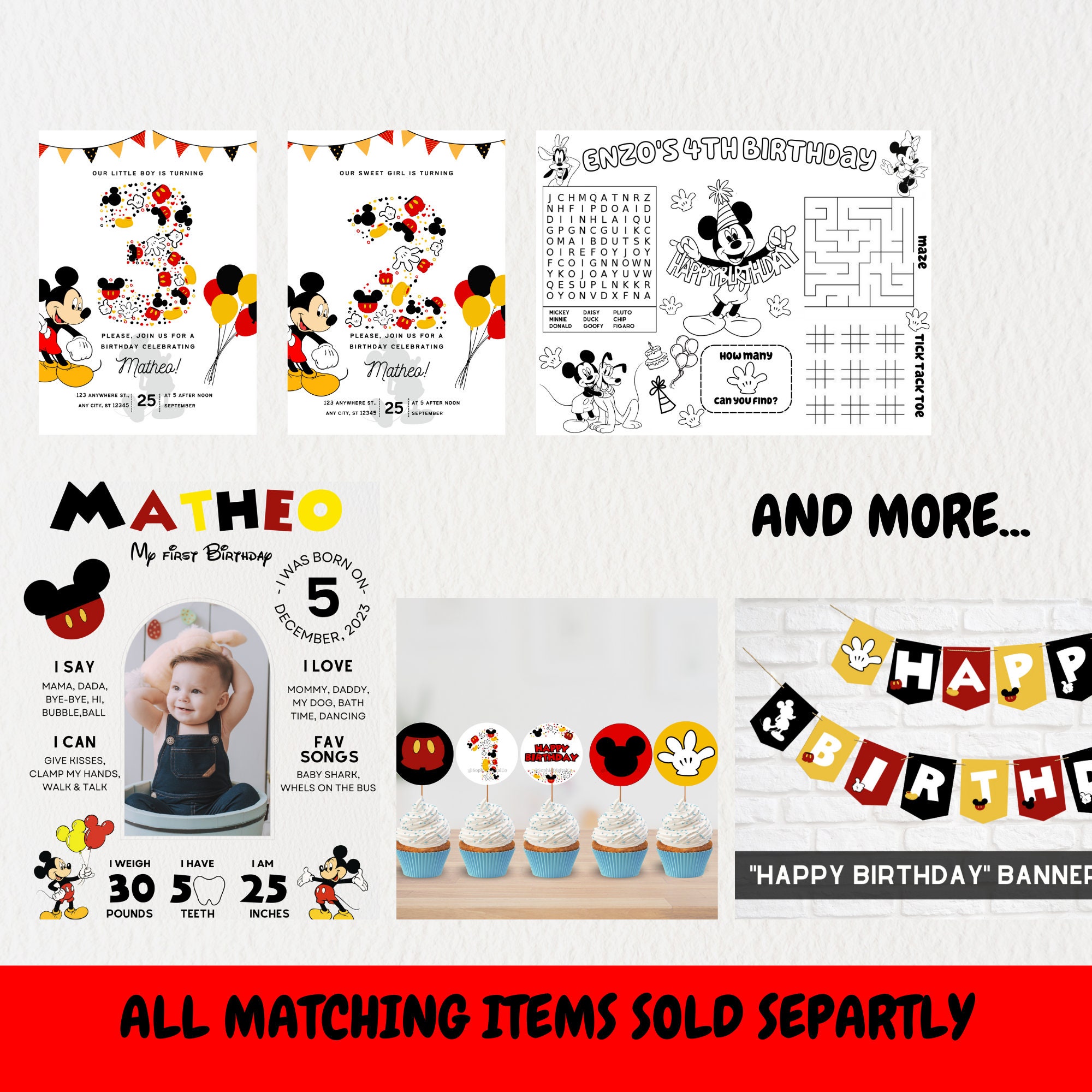 Editable Mickey 10th Birthday Invitation Canva Template, Printable ...