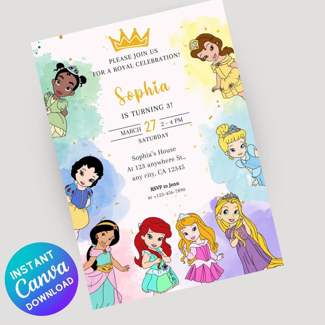 Princess Birthday Invitation Girl Princess Birthday Party Invite Pink ...