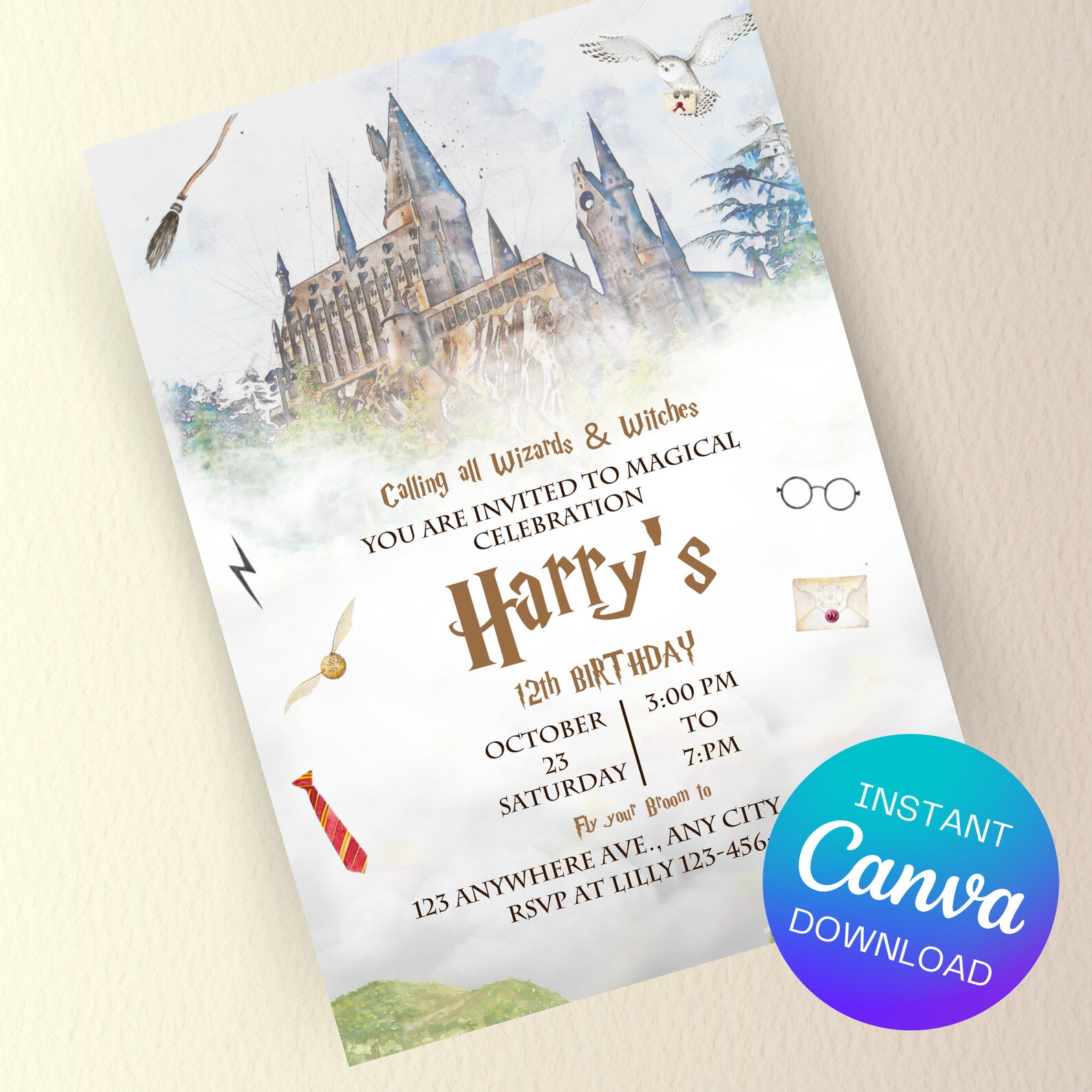 Editable Wizard Birthday Invitation, Magical Birthday Party Invite ...