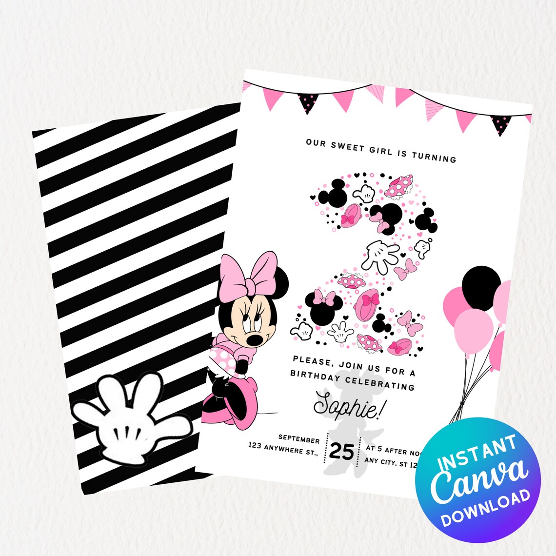 Editable Minnie Invitation, Minny Mouse Birthday Party, Cute Invite ...