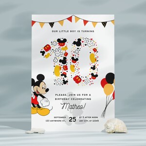 Editable Mickey 10th Birthday Invitation Canva Template, Printable ...