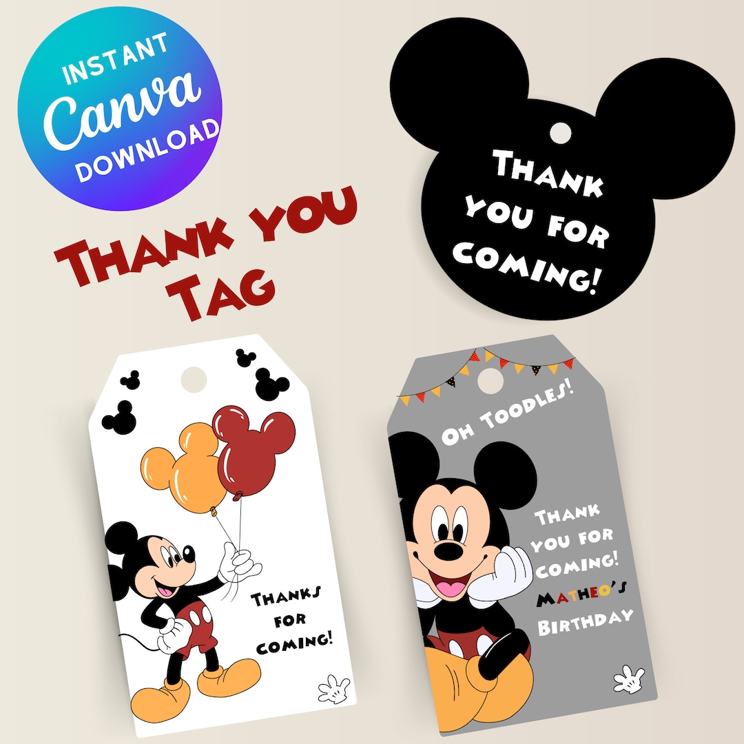 Editable Mickey Mouse Instant Download Favor Tag, Mickey Mouse Gift ...