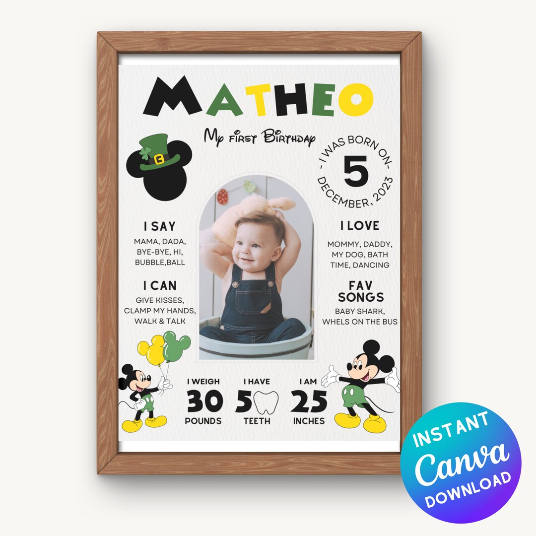 Mickey Mouse 1st Birthday Milestone St. Patrick Theme Mickey 1st ...