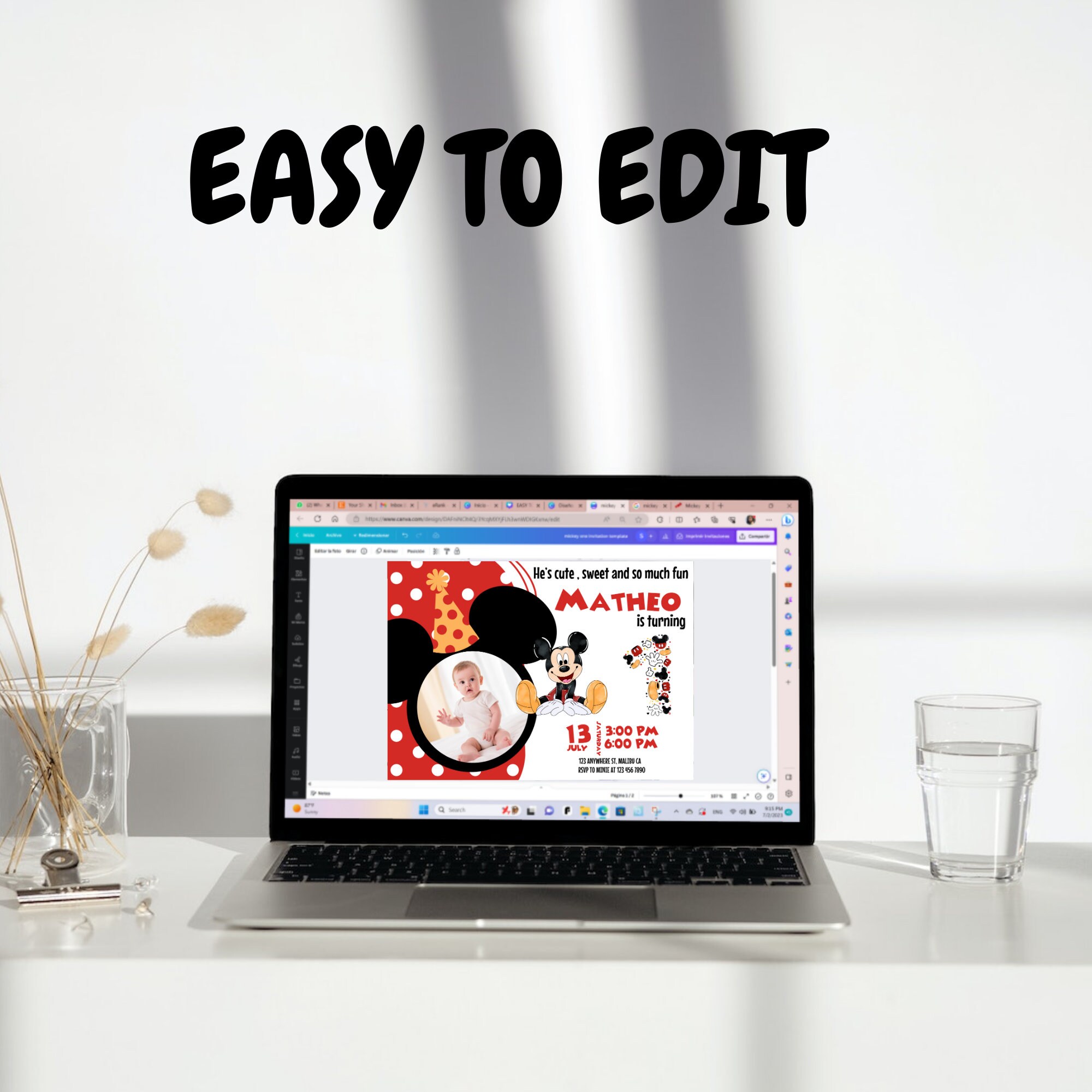 Editable Mickey Mouse Birthday Invitation With Picture Digital ...